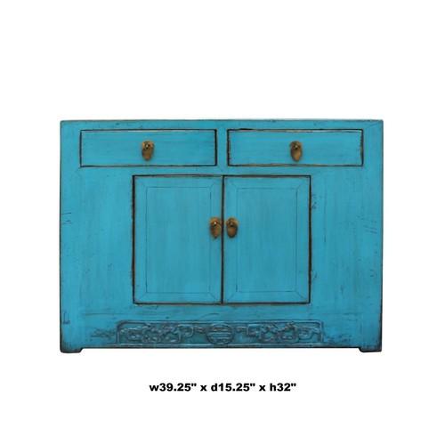 Distressed Rustic Bright Turquoise Blue Foyer Console Table Cabinet ...