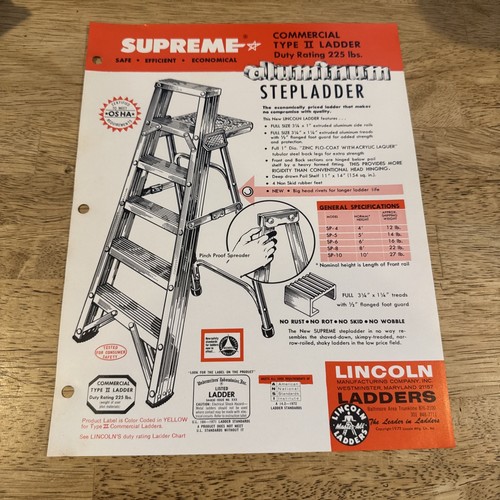 Lincoln Ladders Co. Supreme Aluminum Stepladder 1972 Sales Brochure ...