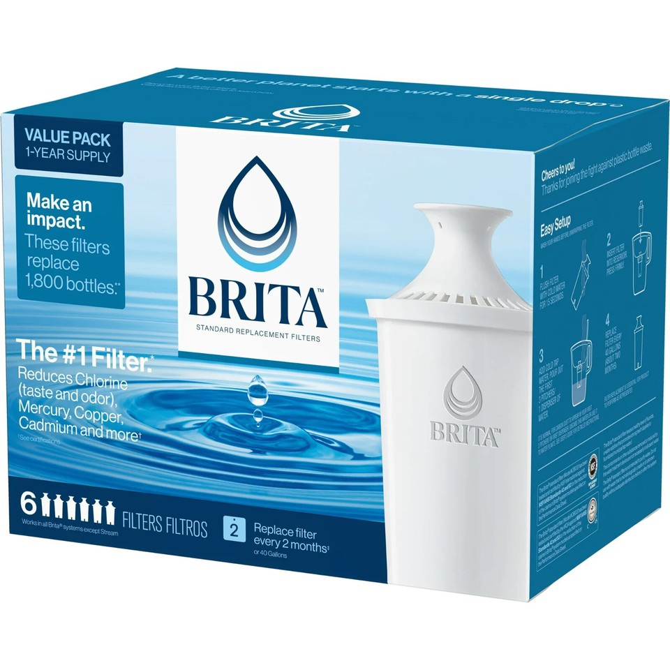 Brita 6-PK STANDARD REPLACEMENT FILTER | PITCHERS & DISPENSERS Water ...