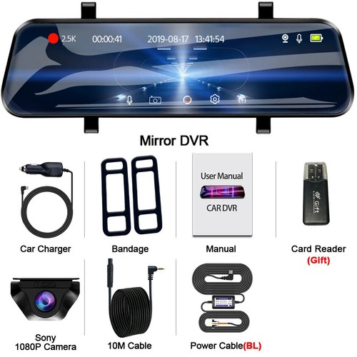 2.5K Mirror Camera For Car Touch Screen Video Recorder Rearview Mirror ...