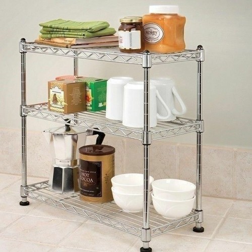 3 Shelf Steel Wire Shelving Adjustable Storage Rack Heavy Duty ...
