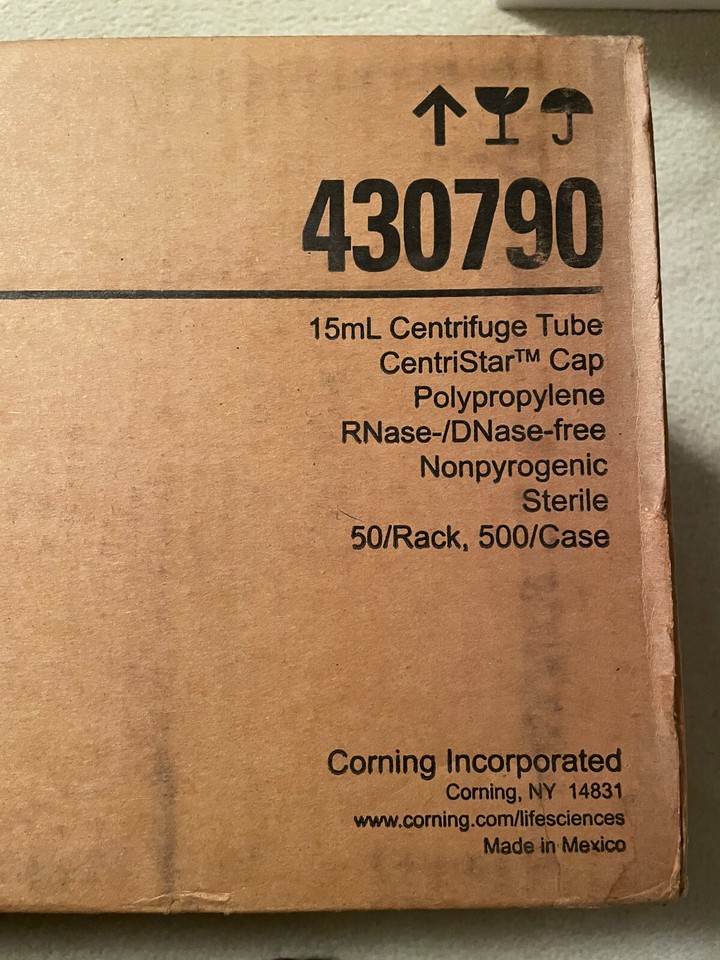 TUBES - Corning 430790 15mL Polypropylene CentriStar Cap Sterile - 500 ...