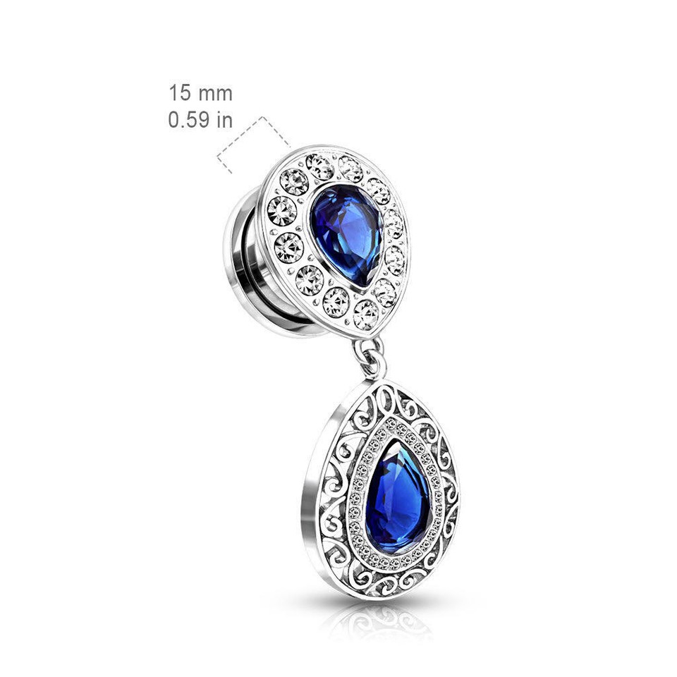 Pair Of Dangle Ear Plugs Screw Fit Flesh Tunnel Tear Drop Design 2G up ...