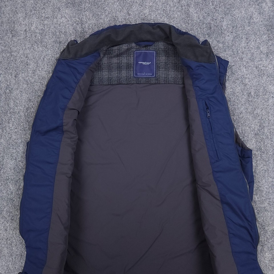 Vineyard Vines Vest Mens Large Blue Quilted Sleeveless Full Zip Whale ...