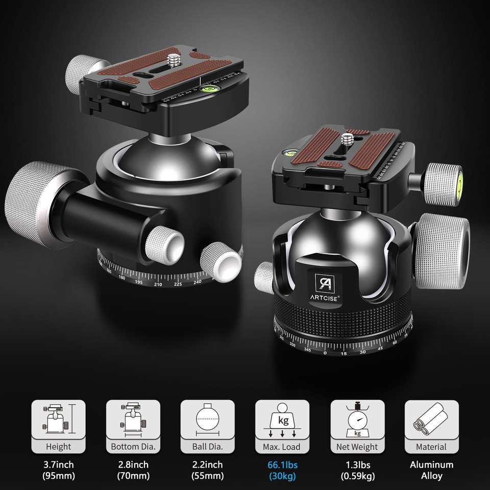 Heavy Duty Ball Head Low Profile Ball Head All Metal CNC Tripod Head ...