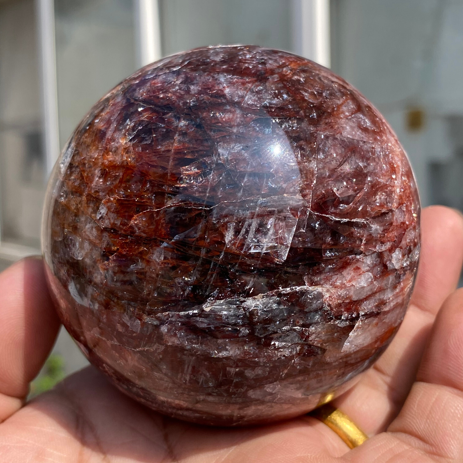 743g Rainbow Red Fire Quartz Hematoid Crystal Sphere MULTI-INCLUSIONS ...