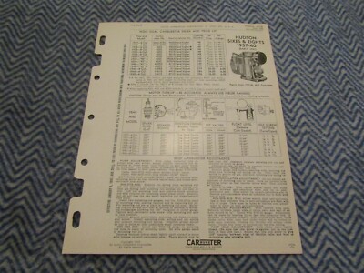HOLLEY CARBURETOR DATA SPEC CHART 1937 - 1940 HUDSON SIXES & EIGHTS | eBay