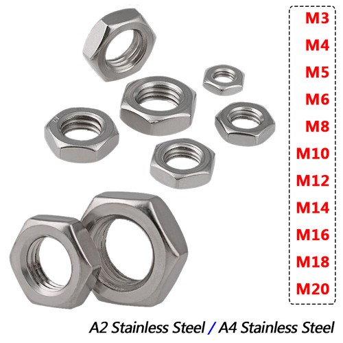 M3 to M20 Chamfered Hexagon Thin Nuts Half Lock jam Nuts A2 A4 ...