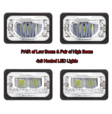 Set of 4 ULTRALIT 4"x6'' Heated LED Low & High Beam Headlights w/ Glass ...