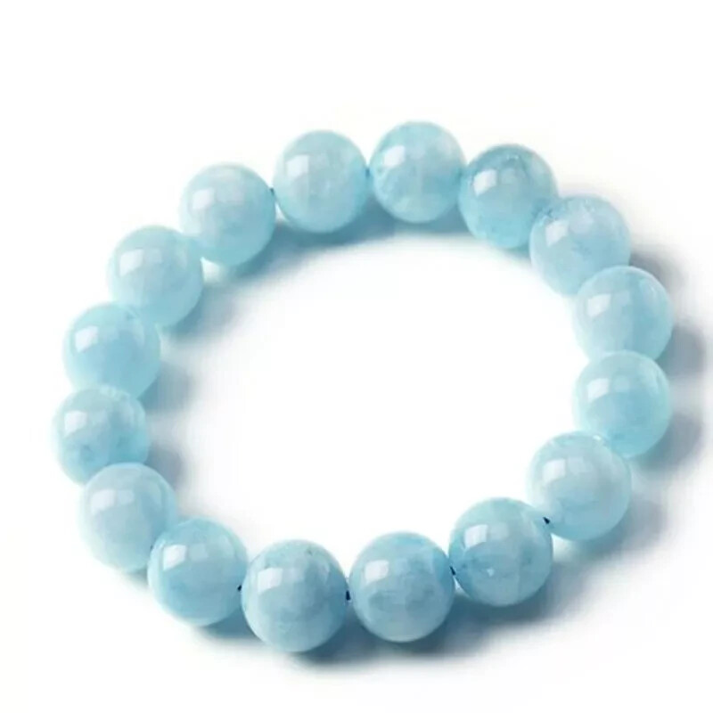 Natural 10mm Blue Aquamarine Round Gemstone Beads Stretchy Bangle ...
