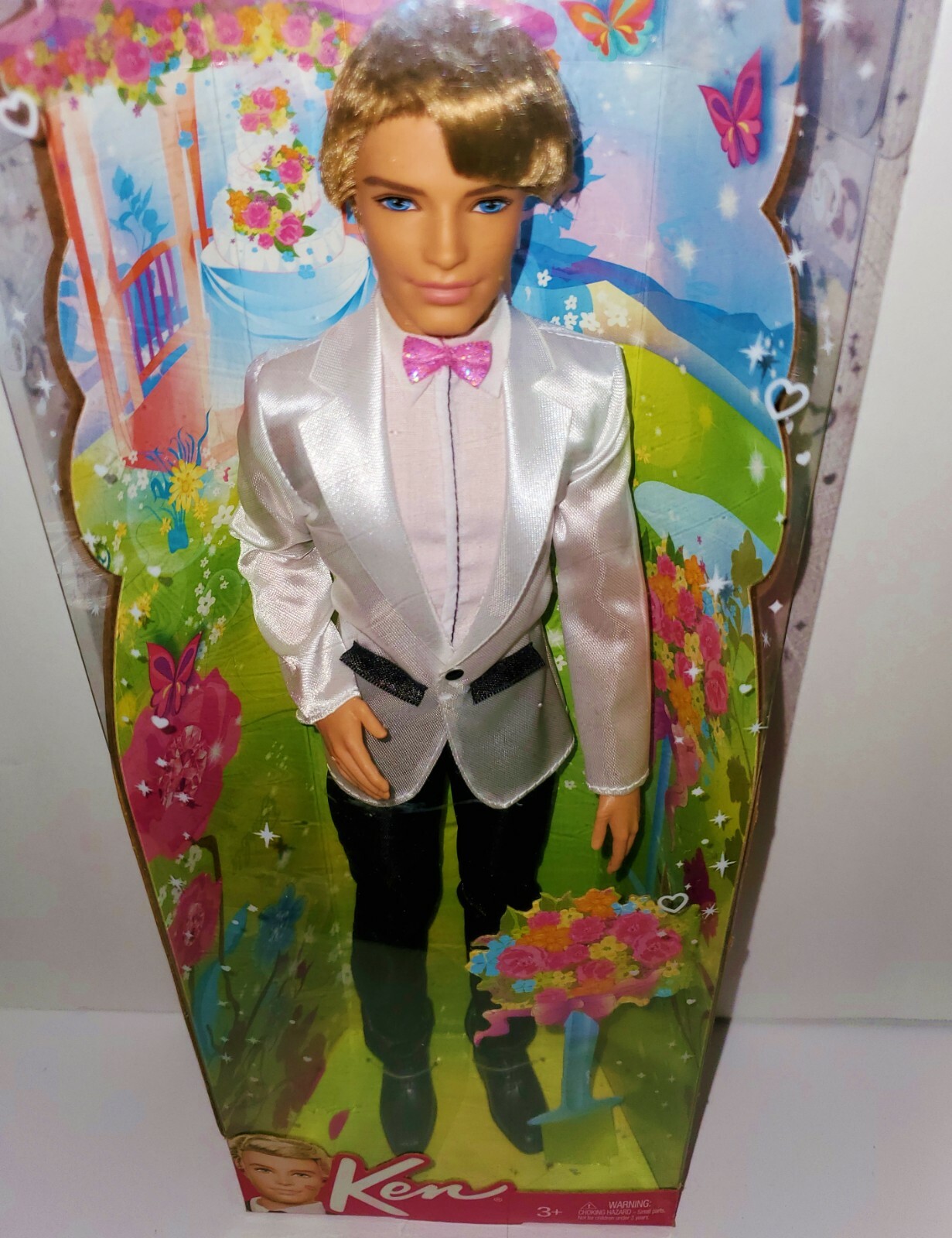BARBIE Doll FAIRYTALE MAGIC 2011 GROOM KEN w/ PINK Bowtie White TUX ...