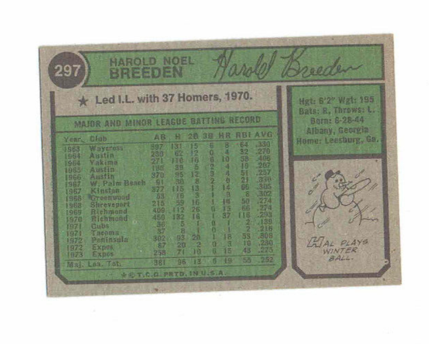 Hal Breeden Montreal Expos 1B #297 TCG 1974 #Baseball Card | eBay