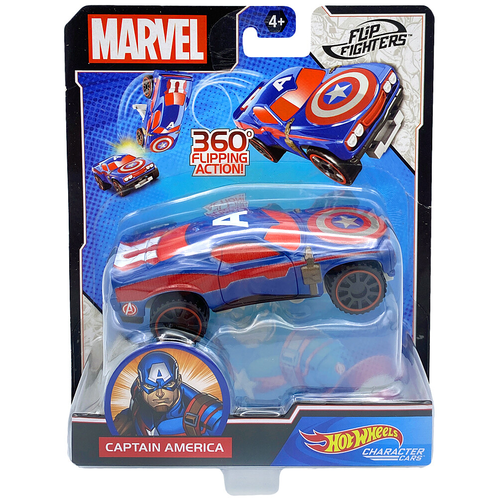MATTEL HOT WHEELS MARVEL FLIP FIGHTERS CAPTAIN AMERICA Red White Blue ...