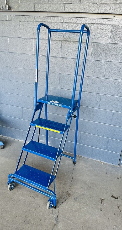 ! Ballymore 60 in H Steel Folding Rolling Ladder-4 Step-350 lb Load Cap ...