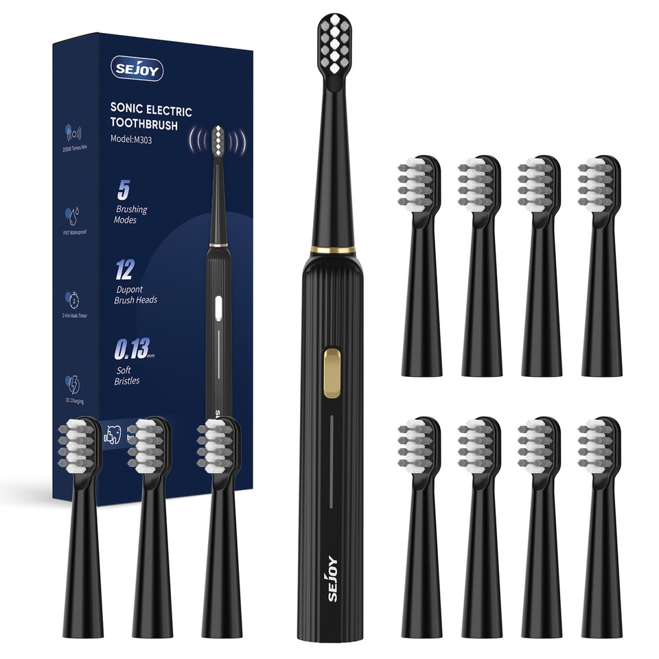 SEJOY Sonic Electric Toothbrush Rechargeable With 12 Brush Head Power ...