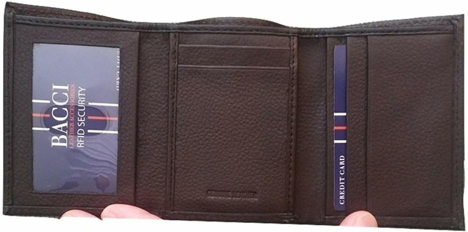Mens Bacci RFID Blocking Genuine Leather Black Brown SLIM Compact ...