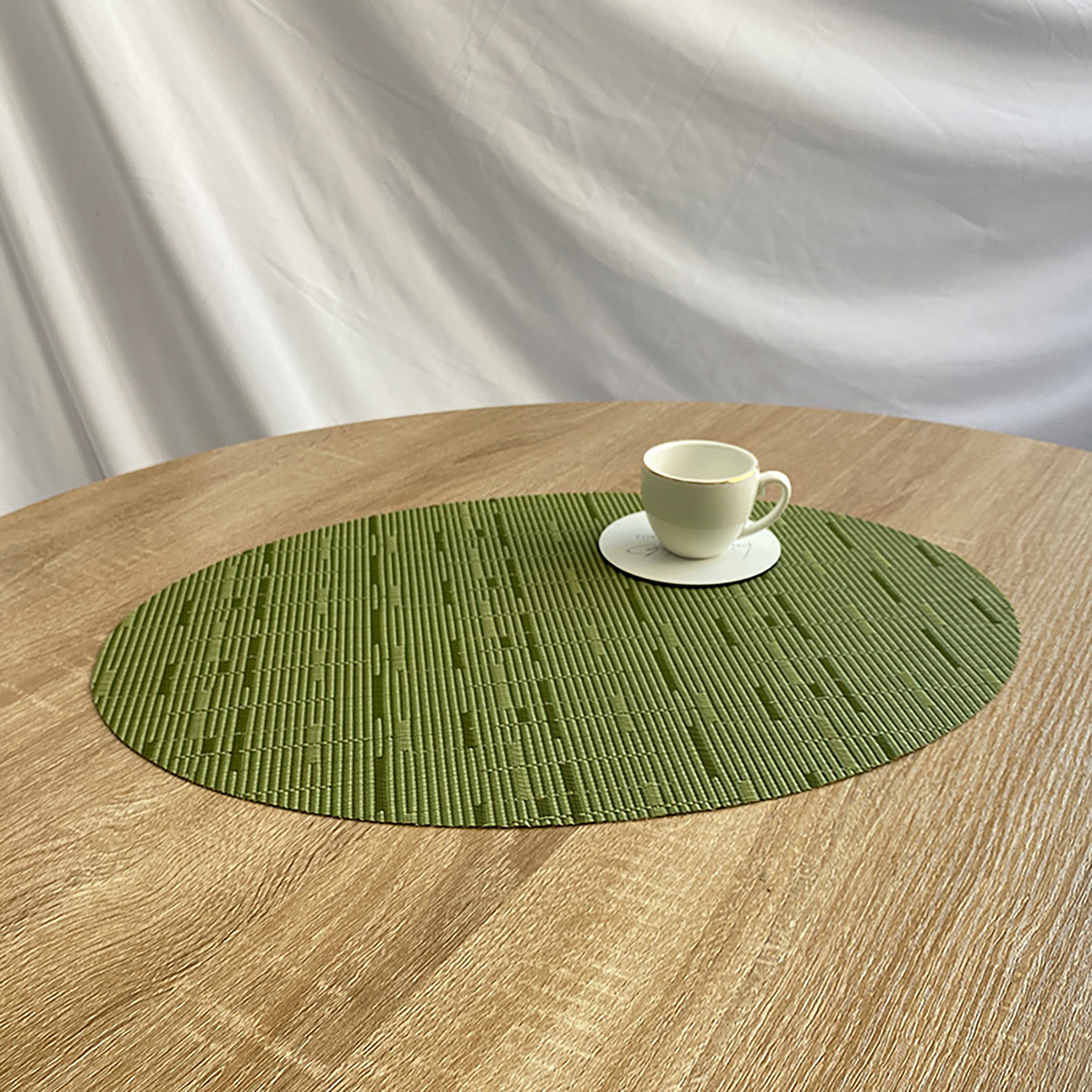 Table Mat Oval Shape Bamboo Texture Tea Coffee Cup Placemat Simple | eBay