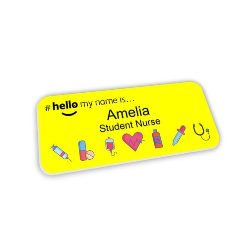Hello My Name Is Badge Yellow Medical Icons Design Student Nurse ...