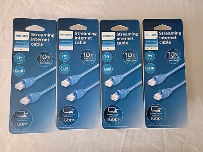 Lot of 4 Philips Elite Cat6 Streaming Internet Cable 7ft Ethernet Blue ...