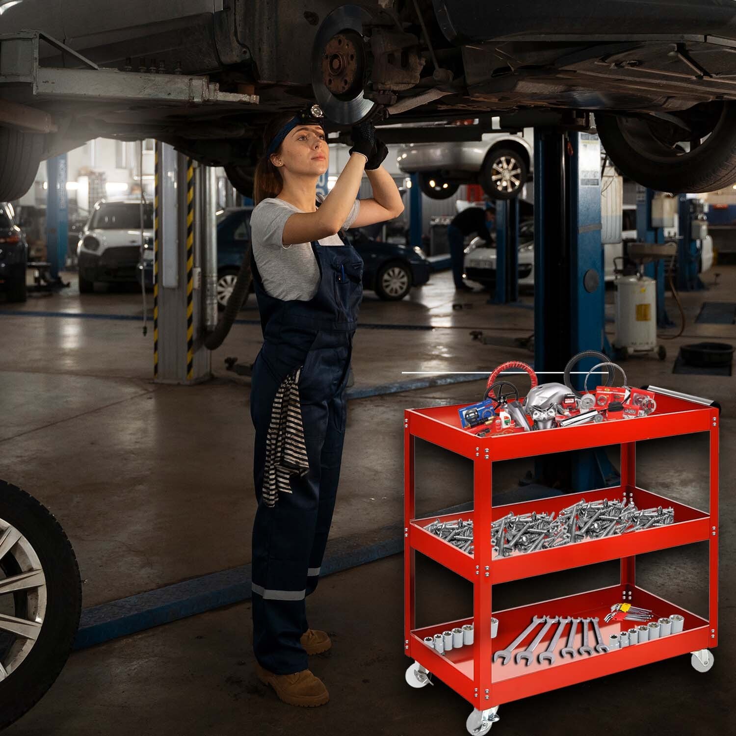 Tool Storage Heavy Duty Garage Trolley Workshop DIY 3 Tier Wheel Cart ...