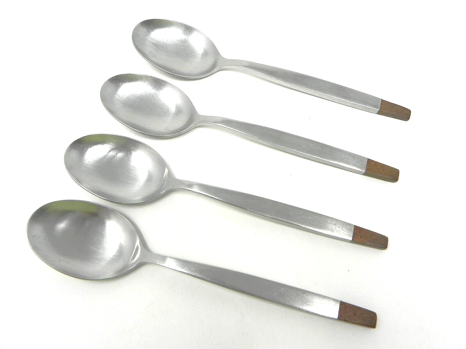 4 SRI STANLEY ROBERTS MCM Largo Stainless Teaspoons with Brown Wood ...