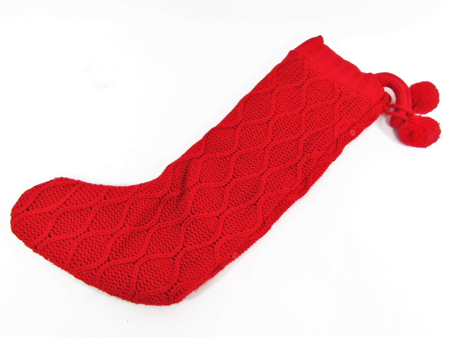 Cable Knit Holiday Stocking Sequin w/pompoms knitted Target 20" Red ...
