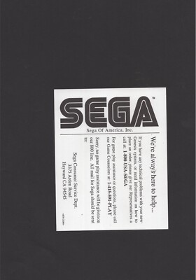 Sega Genesis Parts Order Information INSERT ONLY | eBay
