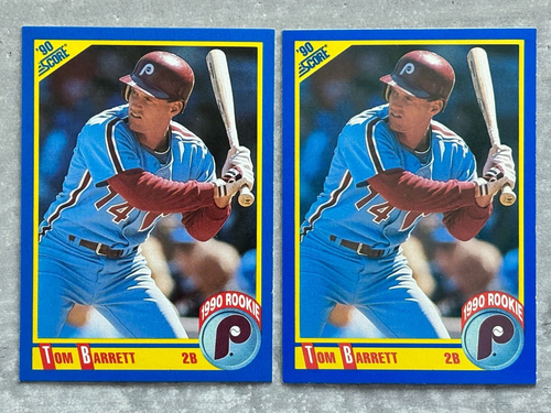 (2) 1990 Score TOM BARRETT "Jersey Number" Error & Corrected Baseball ...