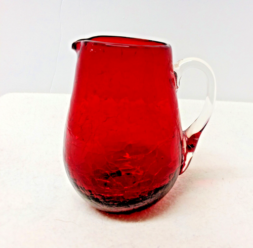 Vintage Ruby Red Crackle Glass Syrup Cream Pitcher 4" Tall Clear Glass ...