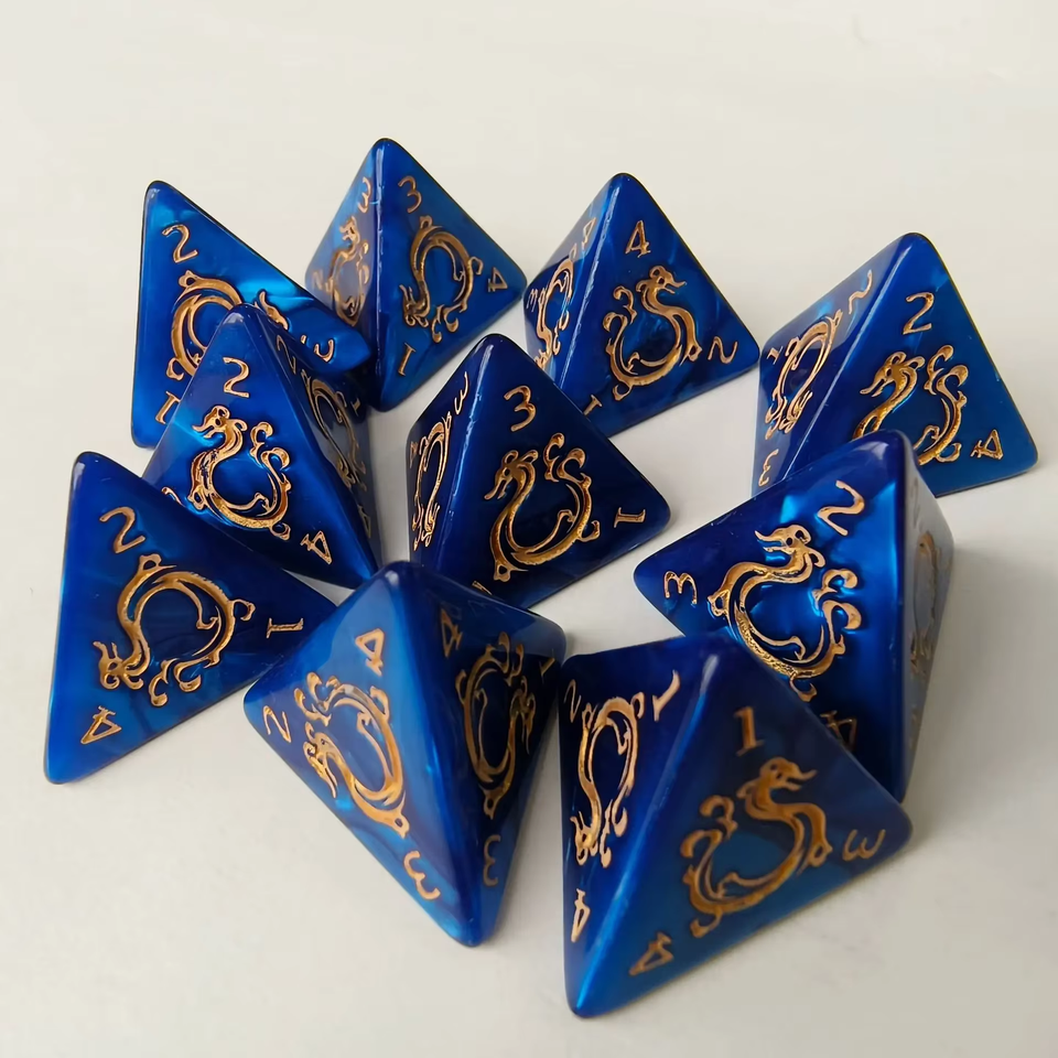10Pcs/Set Fashion Dragon Pattern Number Dice Kit Red Green Blue Gold ...
