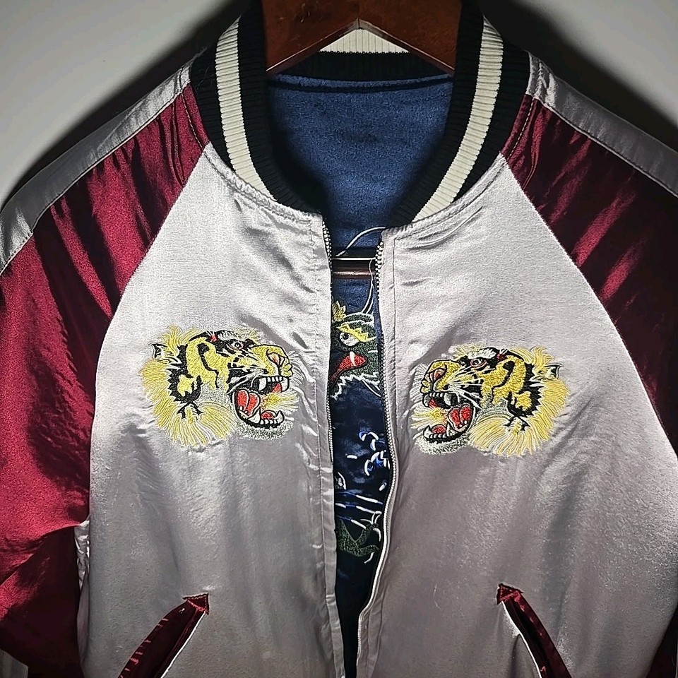 Japanese Sukajan Reversible Sovenier Satin Bomber Jacket Tiger&Dragon ...