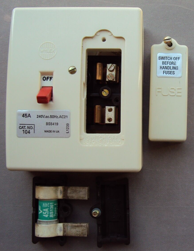 WYLEX 104 45A 1 WAY CONSUMER UNIT AC21 SWITCH FUSE BOX WITH 45 AMP FUSE ...