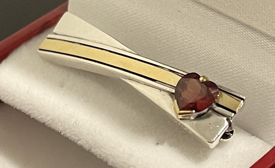 Cartier Pin Brooch 18K YG 750 Yellow Gold Sterling Silver Solitary Ruby ...