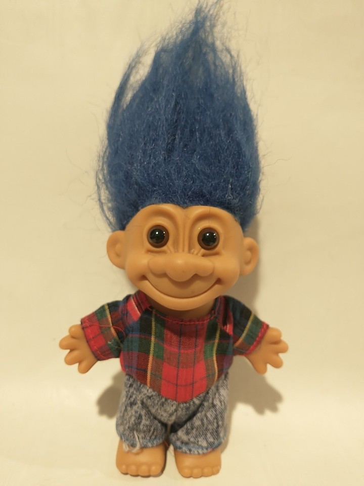 1980s Vintage Russ 4.5" Troll Figure Blue Hair Brown Eyes Outfit | eBay