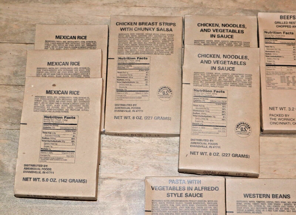 MRE Military Meals | 30+ Entrees Sides Plus Snacks Beefsteak Cooked Ham ...
