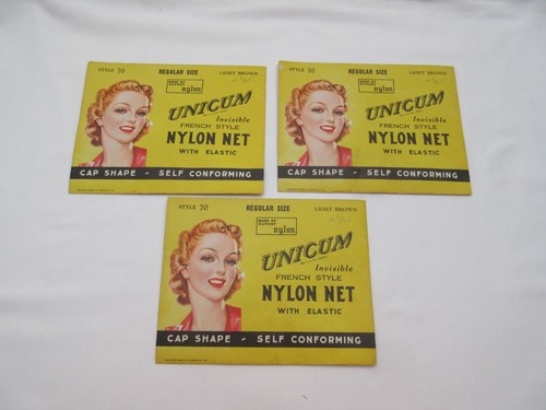 3 Vintage Unicum French Style Nylon hair nets light brown regular size ...