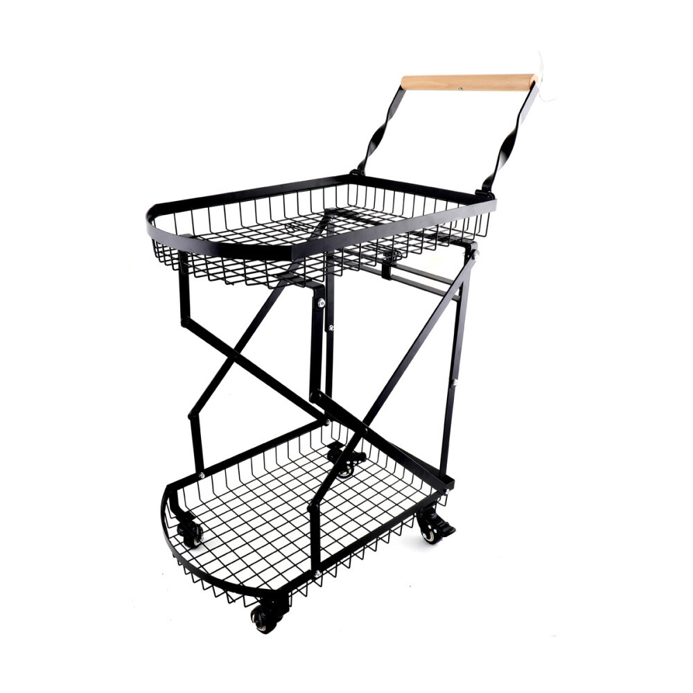 2 Tier Utility Cart Storage Trolley on 2 Wheels Folding Kitchen ...