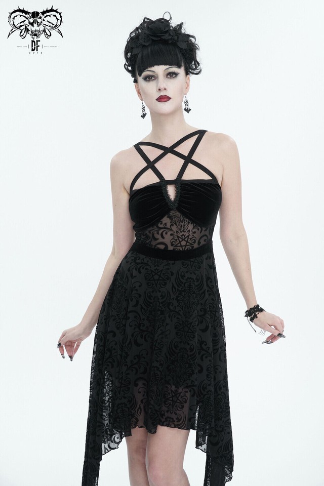 Devil Fashion Women Black Vintage Gothic Irregular Pentagram Strappy ...