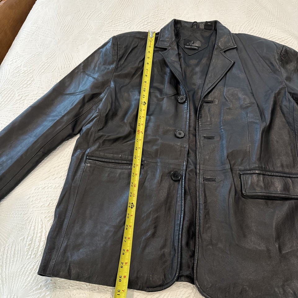 J.Ferrar Black Genuine High Quality Leather Mens Blazer 3 Button Jacket ...