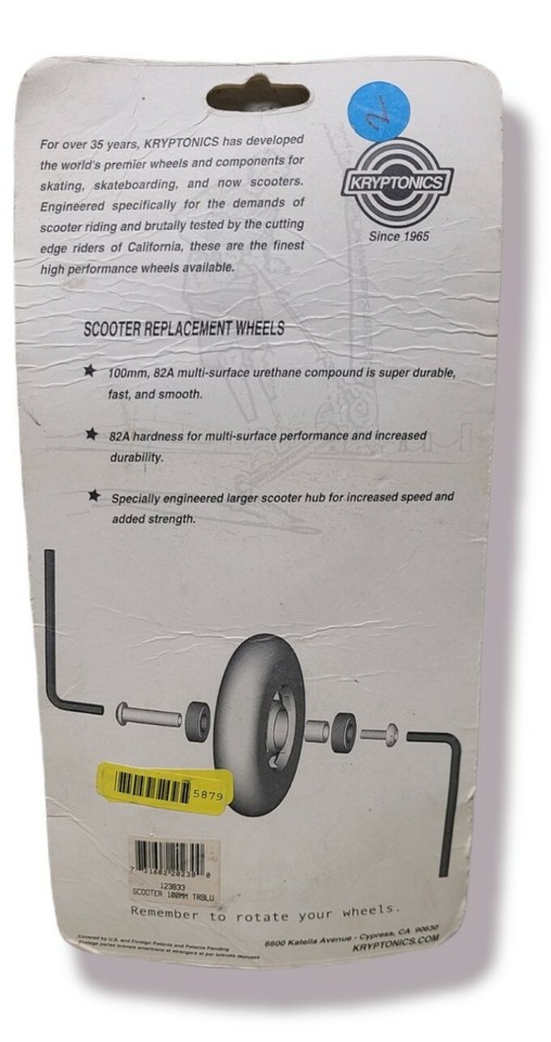 Kryptonics Blue Scooter Wheels 100mm 82A KRYPTO 100 Upgrade Replacement ...