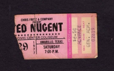 1977 Ted Nugent concert ticket stub Amarillo Texas Cat Scratch Fever ...