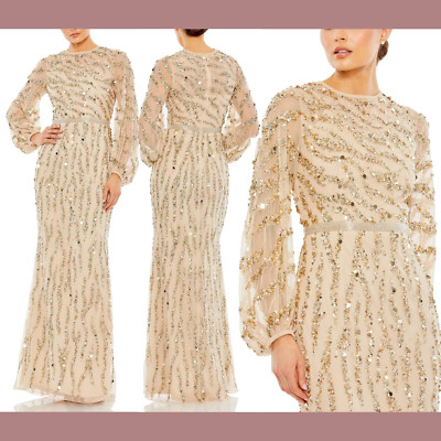 NWT Mac Duggal [ 16 ] Embellished High Neck Puff Sleeve Trumpet Gown ...