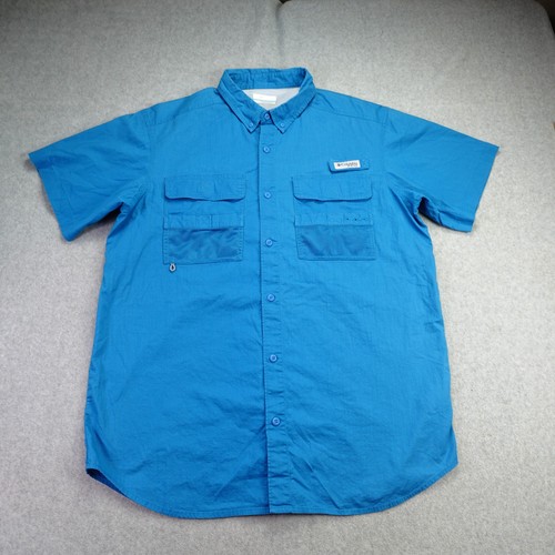 Columbia PFG Shirt Mens Large Blue Short Sleeve Fishing Outdoor Vented ...