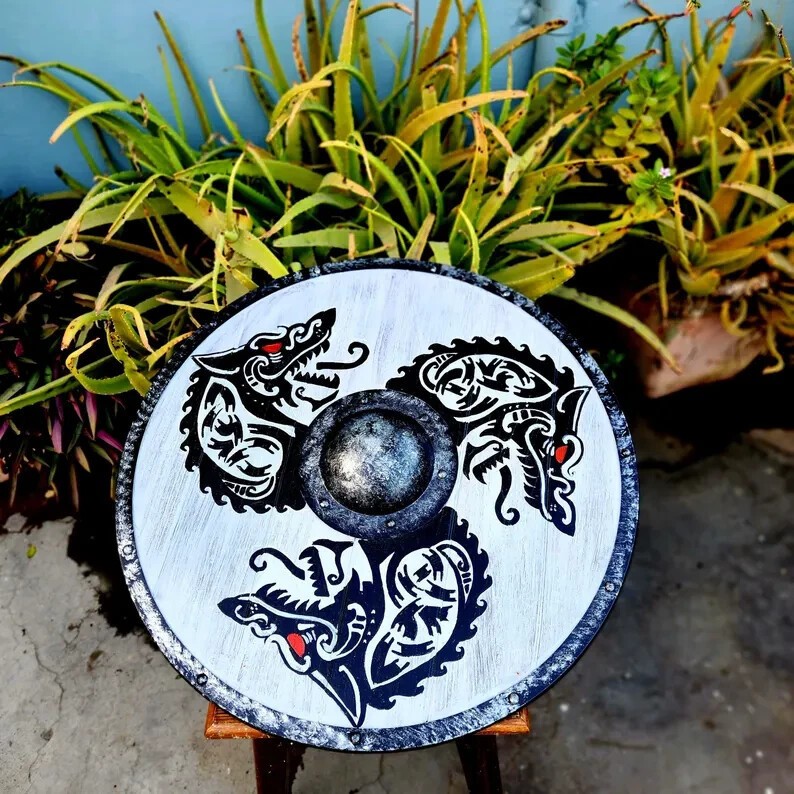 24'' Wooden Shield Dragon Print Medieval Viking Valhalla Battle Worn ...