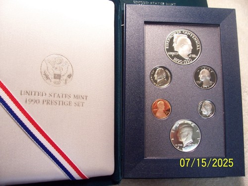 1990-S U.S. Mint Prestige Proof Set ~ 6 Coins Eisenhower Silver Dollar ...