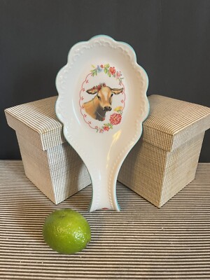 The Pioneer Woman Sweet Romance Girl Cow Spoon Rest Porcelain Teal ...