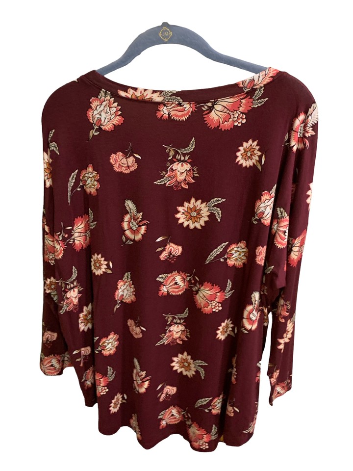 Loft Women’s Pullover 3/4 Sleeve Top Burgundy Floral Size Large New | eBay