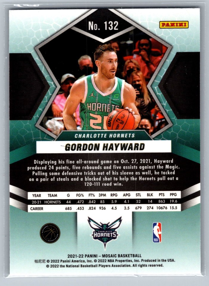 2021 Panini Mosaic Basketball #132 Gordon Hayward Charlotte Hornets | eBay