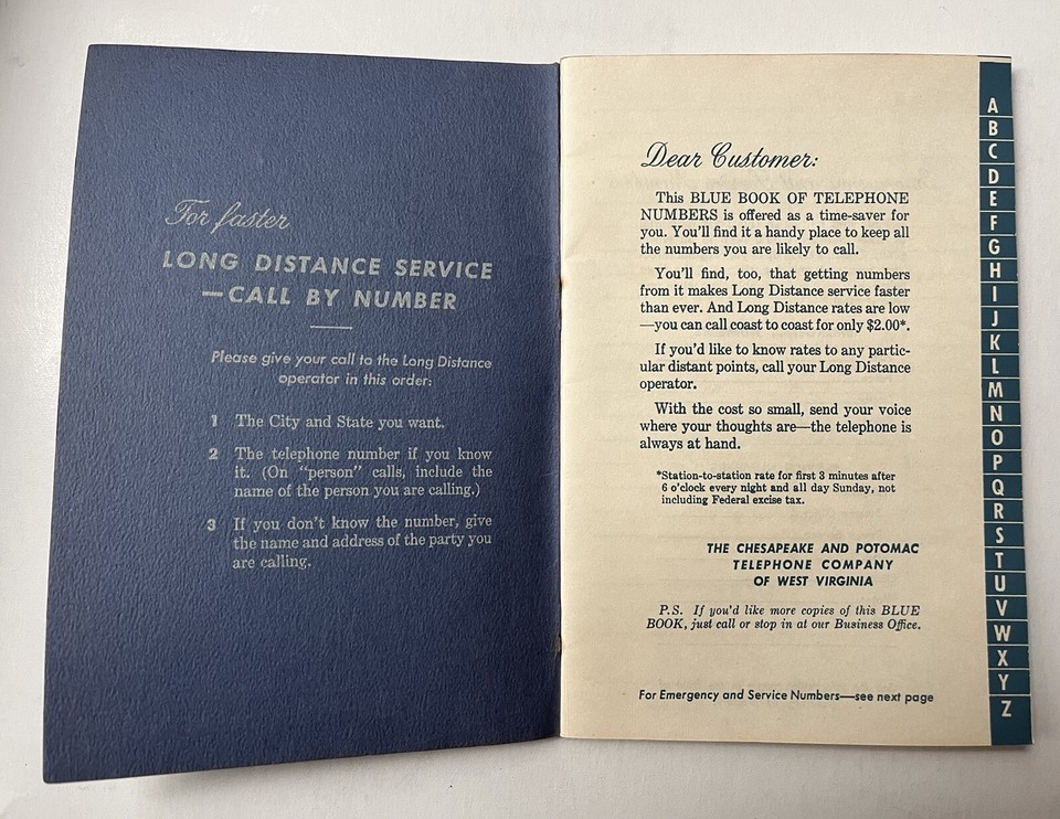 Chesapeake & Potomac Telephone Co WV Blue Book Telephone Nbrs VTG | eBay