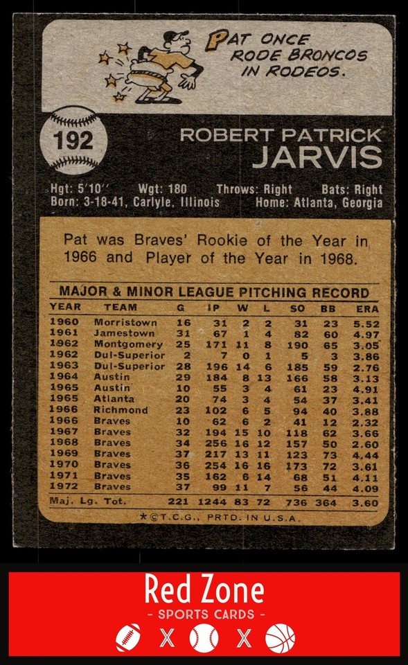 1973 Topps - #192 Pat Jarvis EX+ | eBay
